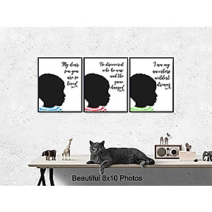 Black African American Boys Bedroom Wall Art - Son Gifts for Boys Room Decor - Inspirational Quotes - Motivational Educational Little Boys, Toddler Boys, Baby Boy, Nursery, Kids Room Decorations Set