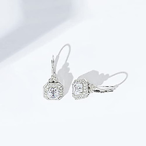 Amazon Collection Platinum-Plated Sterling Silver Infinite Elements Cubic Zirconia Asscher-Cut Antique Drop Earrings