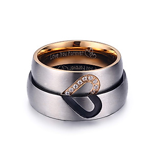 LAVUMO Matching Promise Rings for Couples Love You Forever Wedding Bands Sets for Him and Her Half Heart Rings Stainless Steel 6mm with Box Comfort Fit (Men 14 & Women 7)