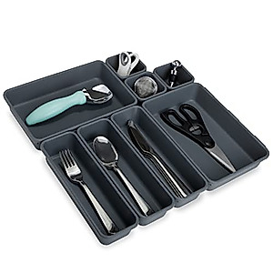 Smart Design Interlocking Drawer Organizer - 8 Piece Set - BPA Free - Utensils, Flatware, Office, Personal Care, or Makeup Storage - Kitchen - Graphite Gray
