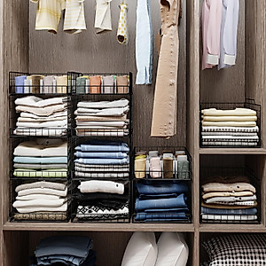 4 Tier Closet Organizers and Storage Shelves for Clothes,4 Pack Stackable Storage Bins Metal Wire Organizer Baskets Containers Drawers with Dividers for Truck Camper RV Closet/Pantries/Wardrobe