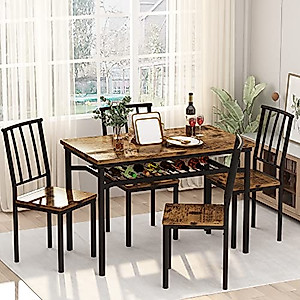 AWQM Dining Table Set for 4, Dining Table with Storage Shelf and 4 Chairs, Industrial Kitchen Table and Chairs for 4, Table and 4 Chairs Set for Breakfast Nook, Dining Room, Kitchen - Rustic Brown