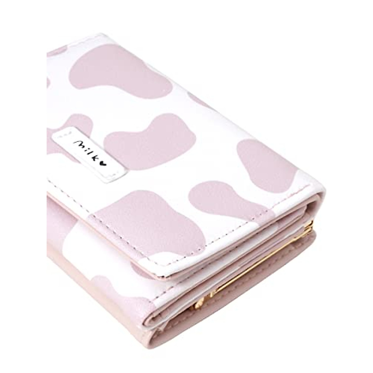 Sunwel Fashion Girls Cute Cow Print Kiss Lock Coin Pouch Tri-folded Wallet Small Wallet Cash Pocket Card Holder ID Window Purse for Women