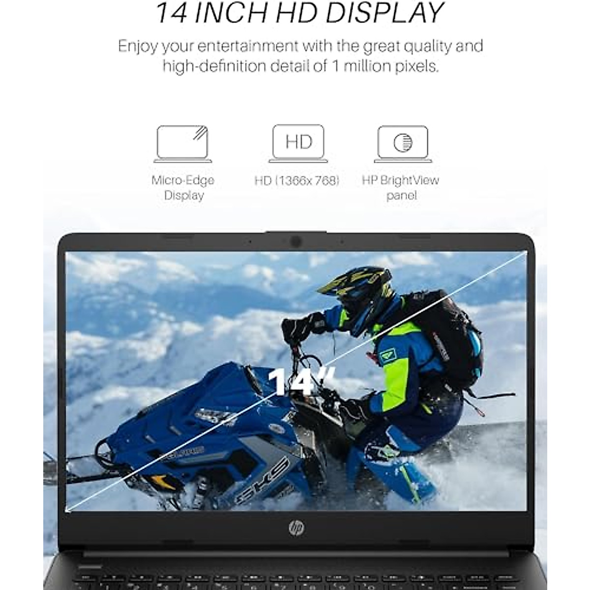 HP 14" Ultra-Light Stream Laptop for Students Business - Intel Quad-Core Processor, 8GB RAM, 128GB Storage(64GB eMMC+64GB Micro SD), 1-Year Office 365, Webcam, 11H Long Battery Life, Win11 Home S