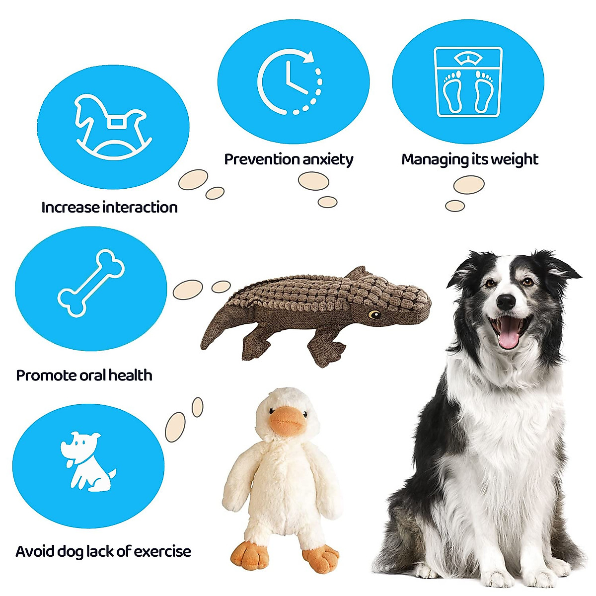 SUNKY Dog Squeaky Toys,Stuffed Plush Dog Chew Toys 3 Pack Durable Cute Dog Toys Set for Small, Medium, Large Dogs Puppy Pet Toys for Teething (Duck, Horse and Crocodile)