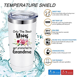 20 oz Grandma Tumbler Grandma Gifts from Granddaughter Grandson Only the Best Moms Get Promoted to Grandma with Gift Box Mother's Day, Birthday, Christmas Gifts for Grandma, Nana (White)