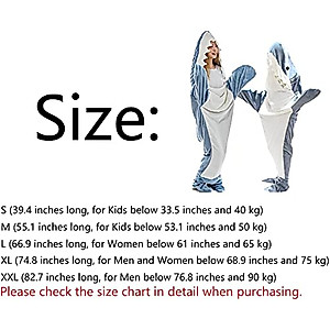 Shark Blanket Hoodie Adult - Shark Onesie Adult Wearable Blanket - Shark Blanket Super Soft Cozy Flannel Hoodie Shark Sleeping Bag (39.4inches x 19.7inches(S))