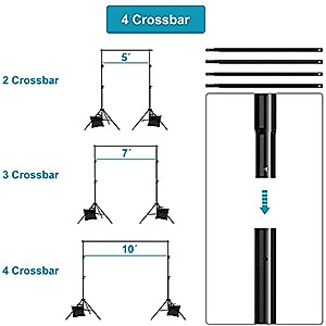 MsMk Photo Video Studio Backdrop Stand with 8 Spring & 4 Clips, 6.5ft x 10ft Adjustable Muslin Background Support System Kit with Sand Bag, Carry Bag for Photography Studio
