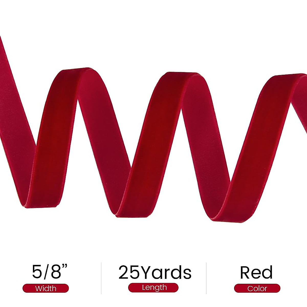 5/8" Wide x 25 Yards Velvet Ribbon, Vintage Single Face Velvet Ribbons for Gift Wrapping, Christmas Wrapping Bows, Wedding Decor, Sewing and More (Red)