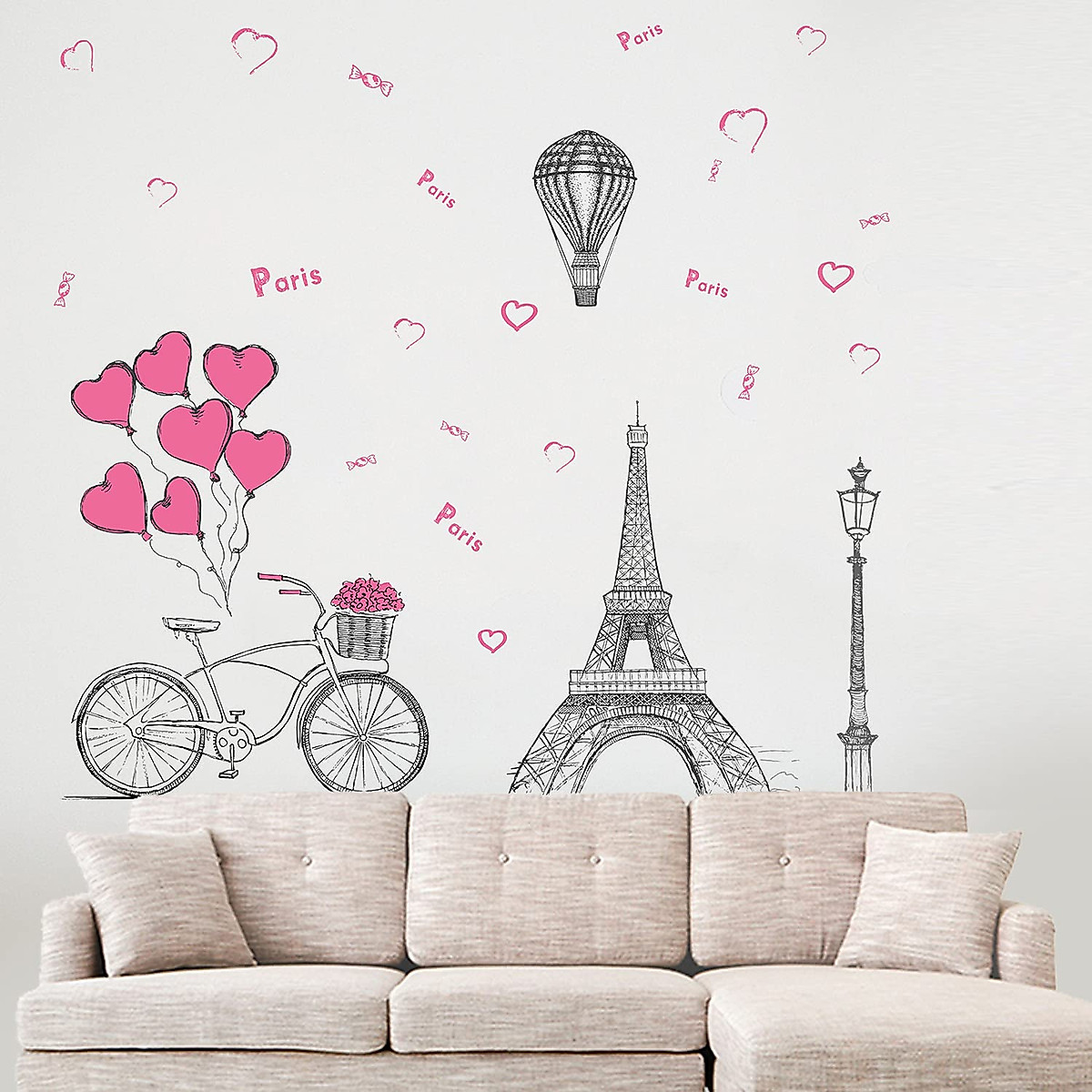 CIWEI Paris Wall Stickers- Eiffel Tower Wall Decal- Paris Wall Decor for Girl Bedroom Living Room Paris Themed Party Decoration 23.6 × 35.4 Inch