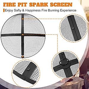 Suzile 22 Inch Heavy Duty Fire Pit Spark Screen Round Mesh Fire Pit Cover Fire Pit Lid Fire Pit Mesh Screen with Handle and Lifter Tool for Outdoor Firepit Stove Fireplace (Black)