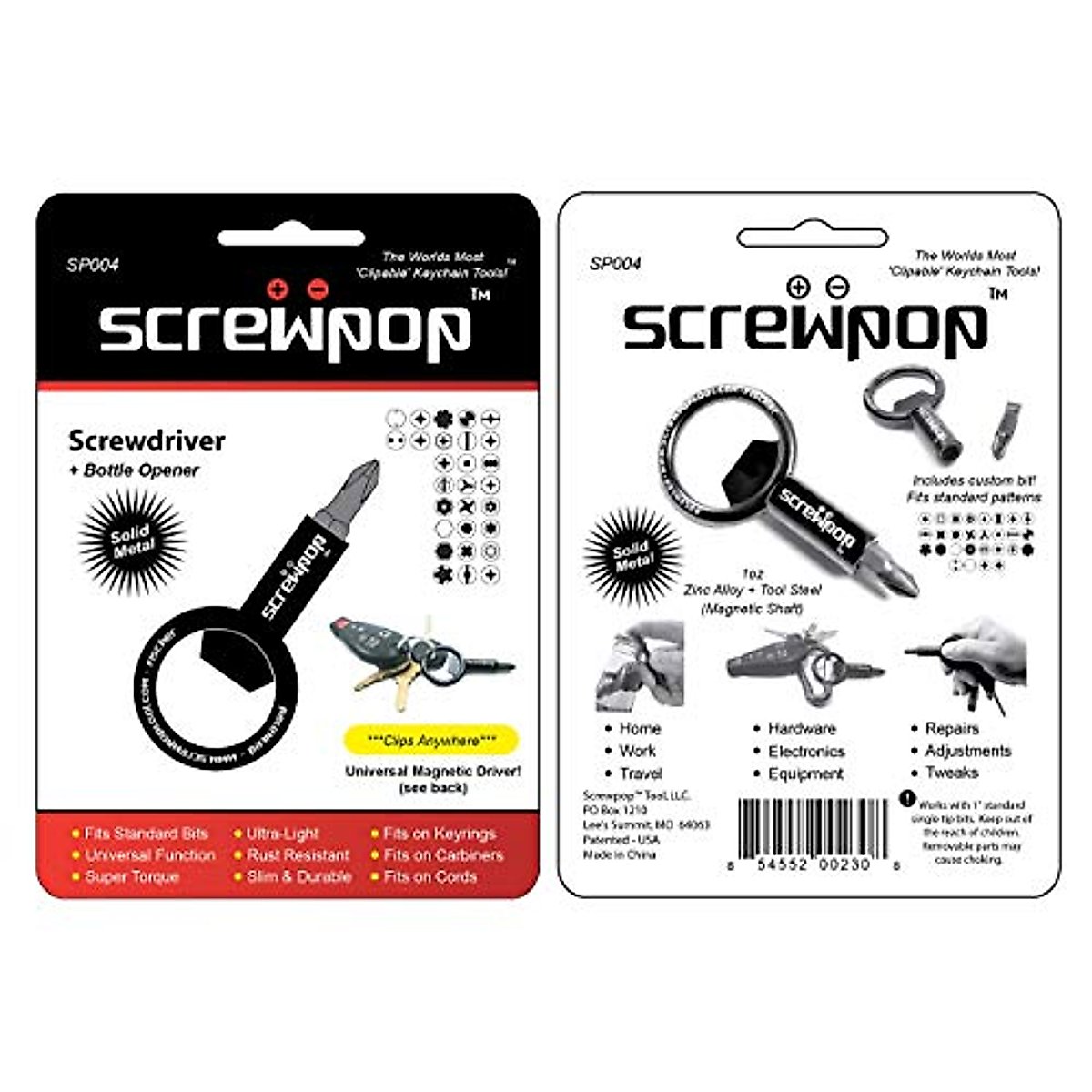 Screwpop Screwdriver Compact Bit Holder Keychain | Carabiner Multi-Tool Bottle Opener with New Secure and Stronger Magnet (Includes Removable Double-Sided Bit)