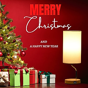 Bedside Table Lamp with Wireless Charger & USB Port - Touch Control LED Desk Lamp for Bedroom, 3-Way Dimmable Wooden Nightstand Lamp with Fabric Shade for Living Room, Kid's Room, Dorm, or Office