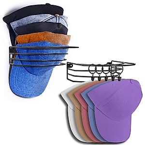 ZOUTOG Hat Organizer for Baseball Caps, 2 Pack Hat Rack with 20 Hat Clips for Wall and Door, Rust Resistant Metal Ball Cap Holder, Ballcap Storage Organizer Holds Up to 40 Caps