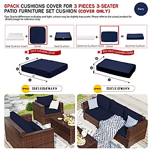 ClawsCover 6Pack Outdoor Patio Seat and Back Cushions Replacement Covers Fit for 3-Seater Wicker Rattan Furniture Conversation Set Sectional Couch,Navy-Included Covers Only
