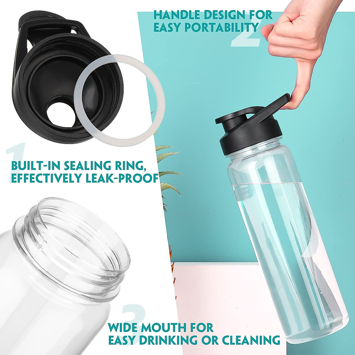 Mimorou 12 Pcs 24 OZ Water Bottles Bulk Reusable Plastic Sports Bottles Pack Portable Sports Water Cups for Adults School Teams Gym Hike Camping Cycling(Clear)