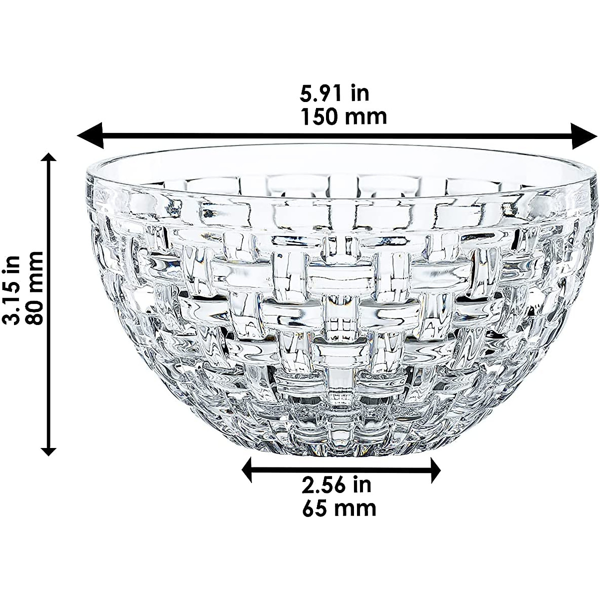 Nachtmann Bossa Nova Collection Bowl | Set of 2 Clear Crystal Glass Bowls | Basket Weave Glass Design | 6 Inch Mixing and Serving Bowl for Salad, Fruit and Snacks | Dishwasher Safe