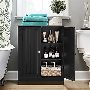Iwell Bathroom Cabinet - Bathroom Storage with 2 Doors & 2 Shelves, 3 Heights Available, Floor Cabinet for Living Room, Bedroom, Kitchen, Home Office, Black.