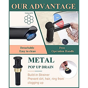 KUZOR Bathroom Faucets 1 or 3 Hole Single Handle Bathroom Sink Faucet Solid Brass Matte Black Bathroom Faucet with Optional Deck Plate 4 Inch Centerset Pop Up Drain and Water Supply Hoses Included