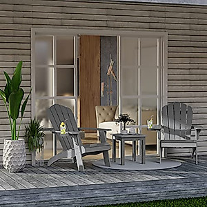 YEFU Oversized Plastic Adirondack Chair with Cup-Holder (Large Dual-Purpose), Weather Resistant, Poly Lumber Outdoor Chairs Duty Rating Widely Used in Patio, Lawn, Outside, Deck, Garden Chairs-Grey