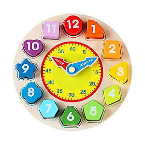 Time Clock Toy for Kids Wooden Time Learning Shape Sorting Color Game Montessori Early Education Math Set Kid Jigsaw Play Tool Preschool Toddler Puzzle Toy Gift for Boys Girls Birthday Age 3 4 5 6