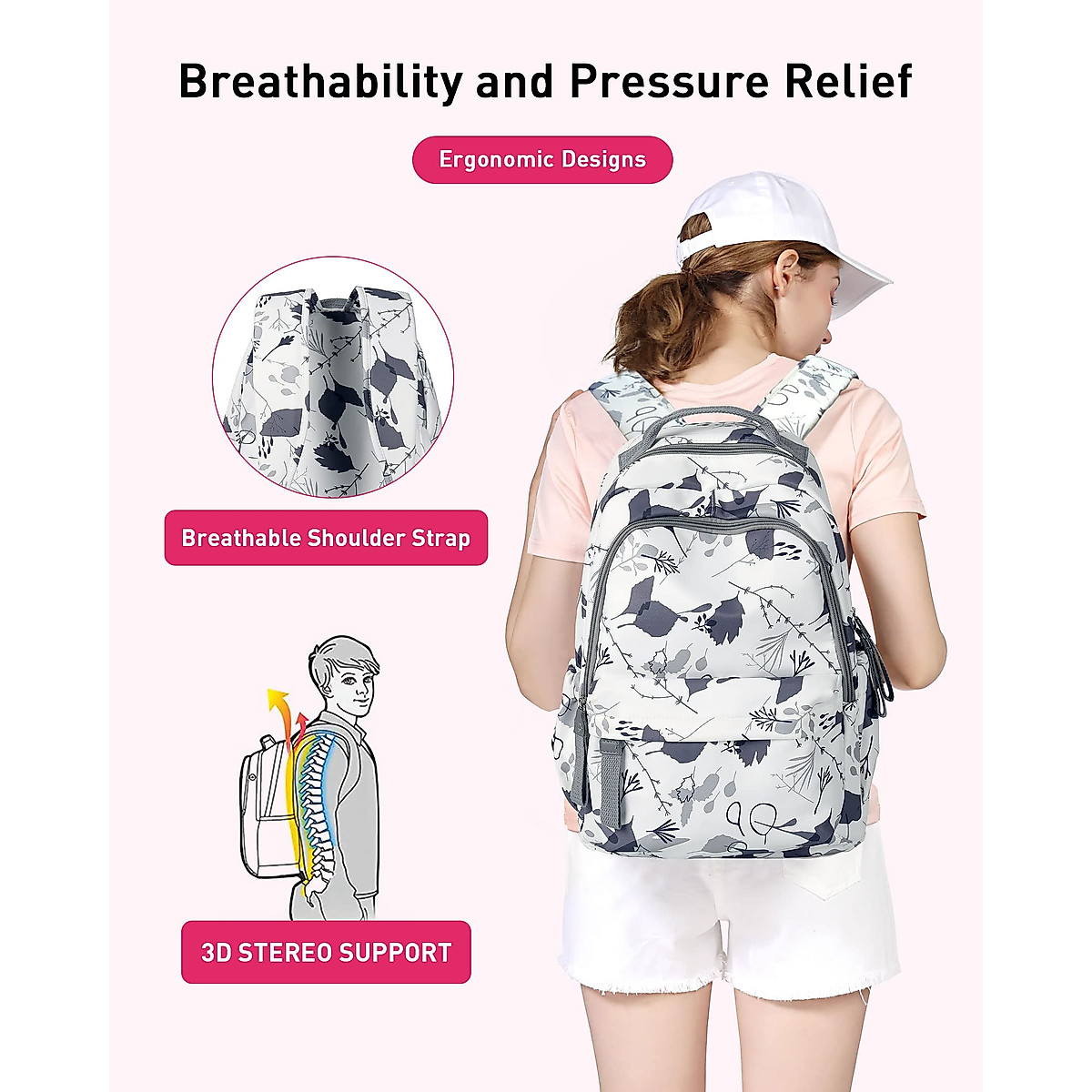 CAMILLEMMA White Backpack for Women Men, Lightweight Casual Travel Daypack,Classic Basic Backpack