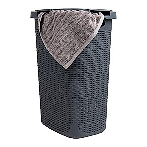 Mind Reader Basket Laundry Hamper with Cutout Handles, Washing Bin, Dirty Clothes Storage, Bathroom, Bedroom, Closet, 60 Liter, Grey