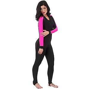 Women's Black Pink Scuba Snorkeling Swim Lycra Skin Full Suit, SM
