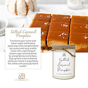BB Candles Winter & Fall Collection - Natural Soy Hand Poured Fragrant Candles, Frosted Jars with Bamboo Lid, Home Decor & Relaxation, 90+ Hours Burn Time, 12oz (Fall Label - Salted Caramel Pumpkin)