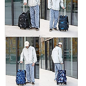 3Pcs Boys Galaxy Rolling Backpack Wheeled School Bag Kids 6 Wheels Trolley Bookbag Carry on Luggage with Lunch Bag