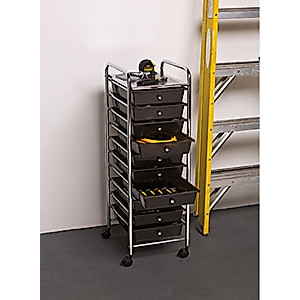Seville Classics Rolling Utility Organizer Storage Cart for Home Office, School, Classroom, Scrapbook, Hobby, Craft, 10 Drawer, Black