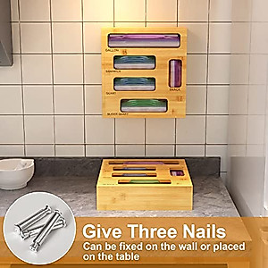 DUJEN Bamboo Ziplock Bag Storage Organizer, Food Storage Bags Container Organizer with Slider, Kitchen Plastic Bags Storage Compatible with Gallon, Quart, Sandwich & Snack Variety Size Bags