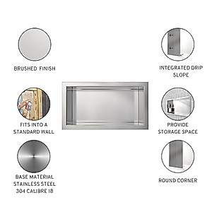 Odass | Shower Niche | 24" X 12" | NO Tile Needed ­| Rectangular Stainless Steel #304 Niche | Brush Recessed Single Shelf Organizer | Bathroom Storage for Shampoo Bottle |