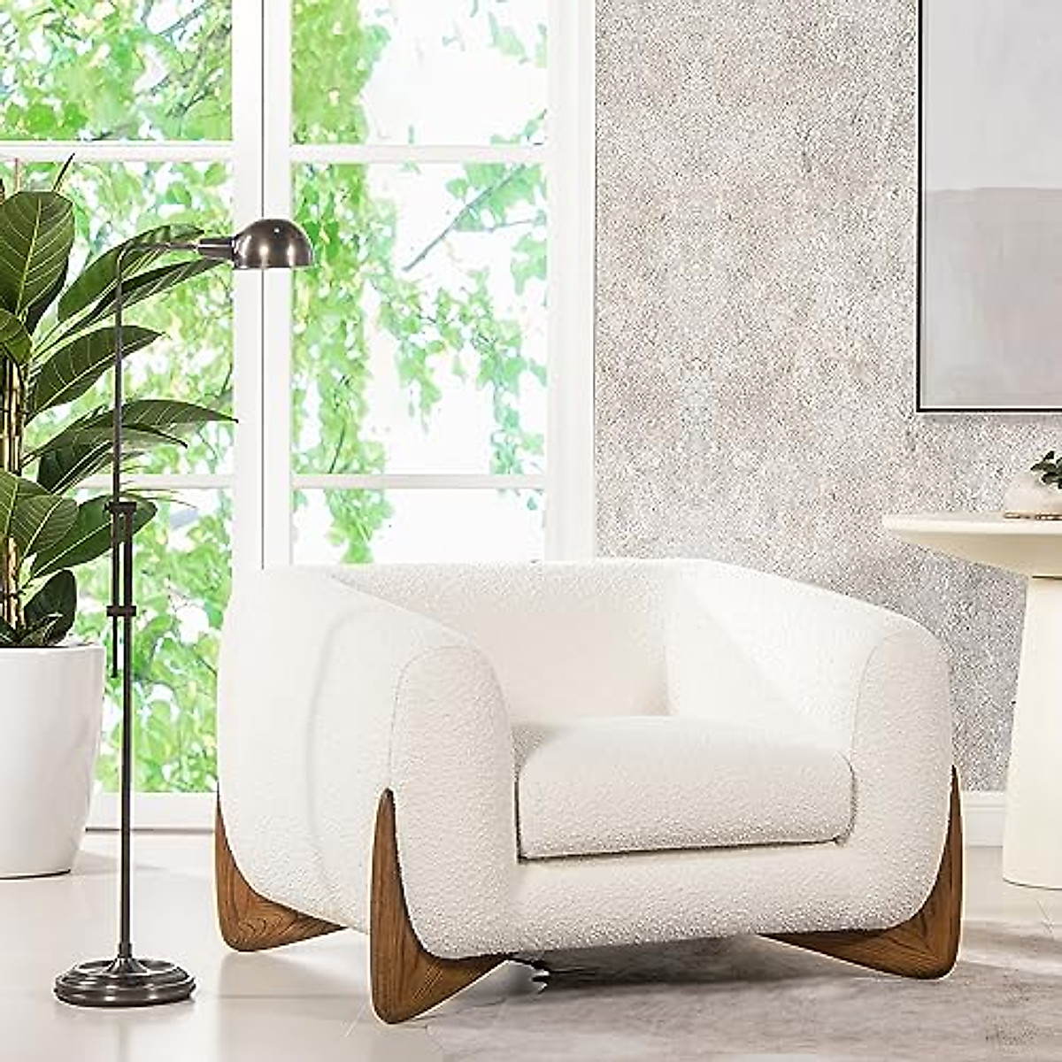 Jennifer Taylor Home Alpine 43.5" White Boucle Modern Scandinavian Minimalist Round Arm Sherpa Living Room Arm Chair