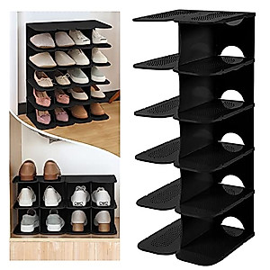 ACPOP 6-Tier Free-Standing Shoe Rack, Adjustable Shoe Shelf, Space Saving Shoes Storage Organizer Stand for Entryway, Hallway, Closet, Black