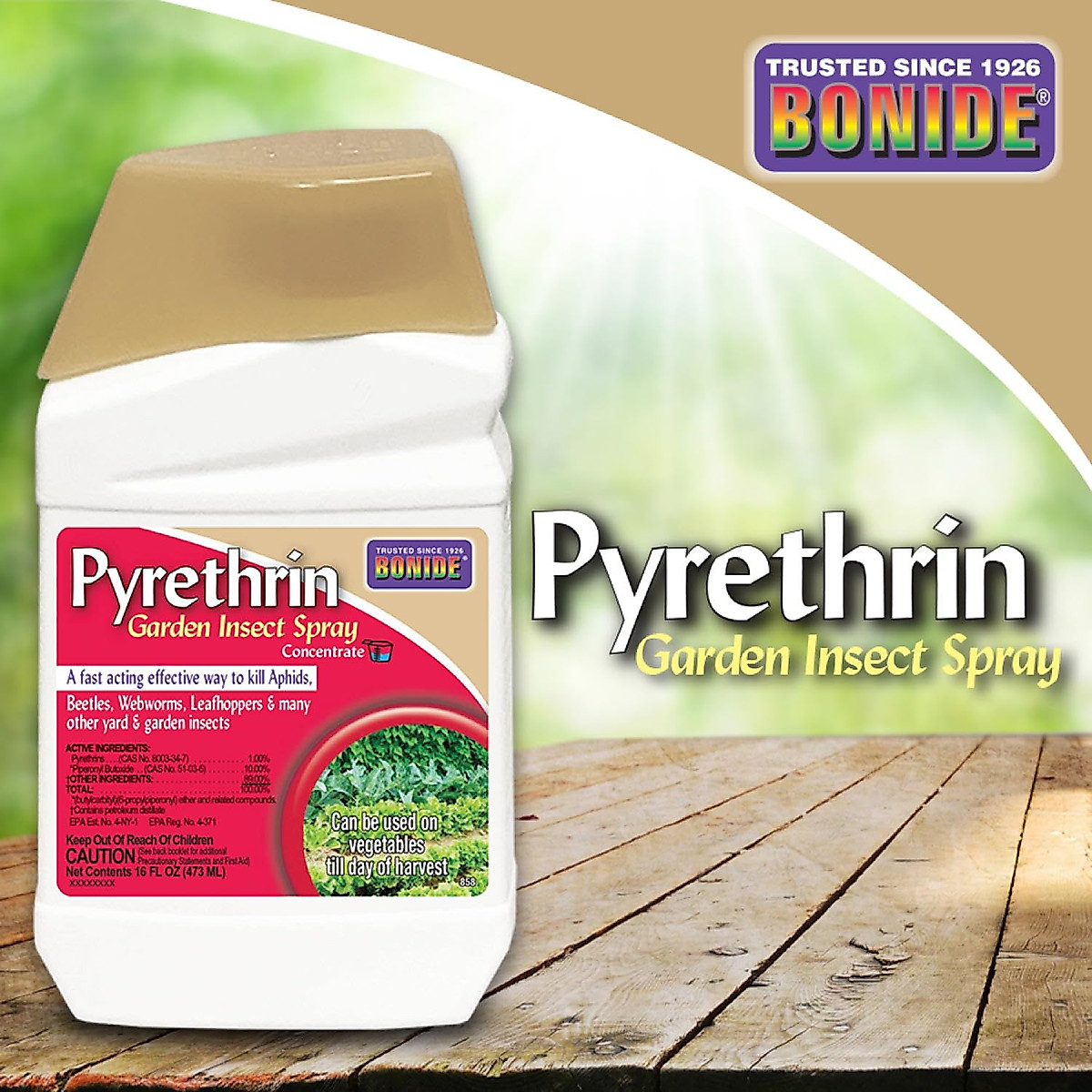 Bonide Pyrethrin Garden Insect Spray Concentrate, 16 oz Ready-to-Mix Fast Acting Insecticide for Outdoor Garden Use