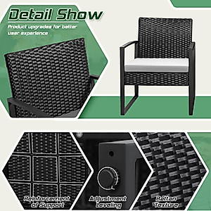 Homall Balcony 3 Piece Furniture Table Garden Backyard Outdoor Patio Use Porch Chairs Cushioned PE Wicker Bistro Set Rattan (White)