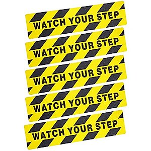 5 Pieces Watch Your Step Warning Sticker Adhesive Tape Anti Slip Abrasive Tape for Workplace Safety Wet Floor Caution, 6 by 24 Inches