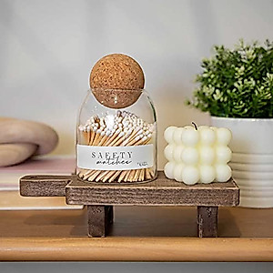 Decorative White Safety Wooden Match Holder | Cute Glass Bottle Jar for Lighting Candles | Premium Long 3” Bulk Long Matchsticks | 135 Matches in Cloche with Striker | Home Decor Family Room