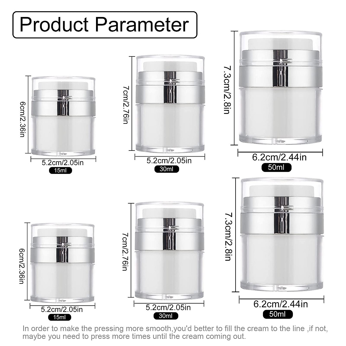 Airless Pump Jar, 6PCS Cream Jar Vacuum Bottle Refillable Travel Containers for Toiletries, Airless Pump Bottles for Lotions And Creams