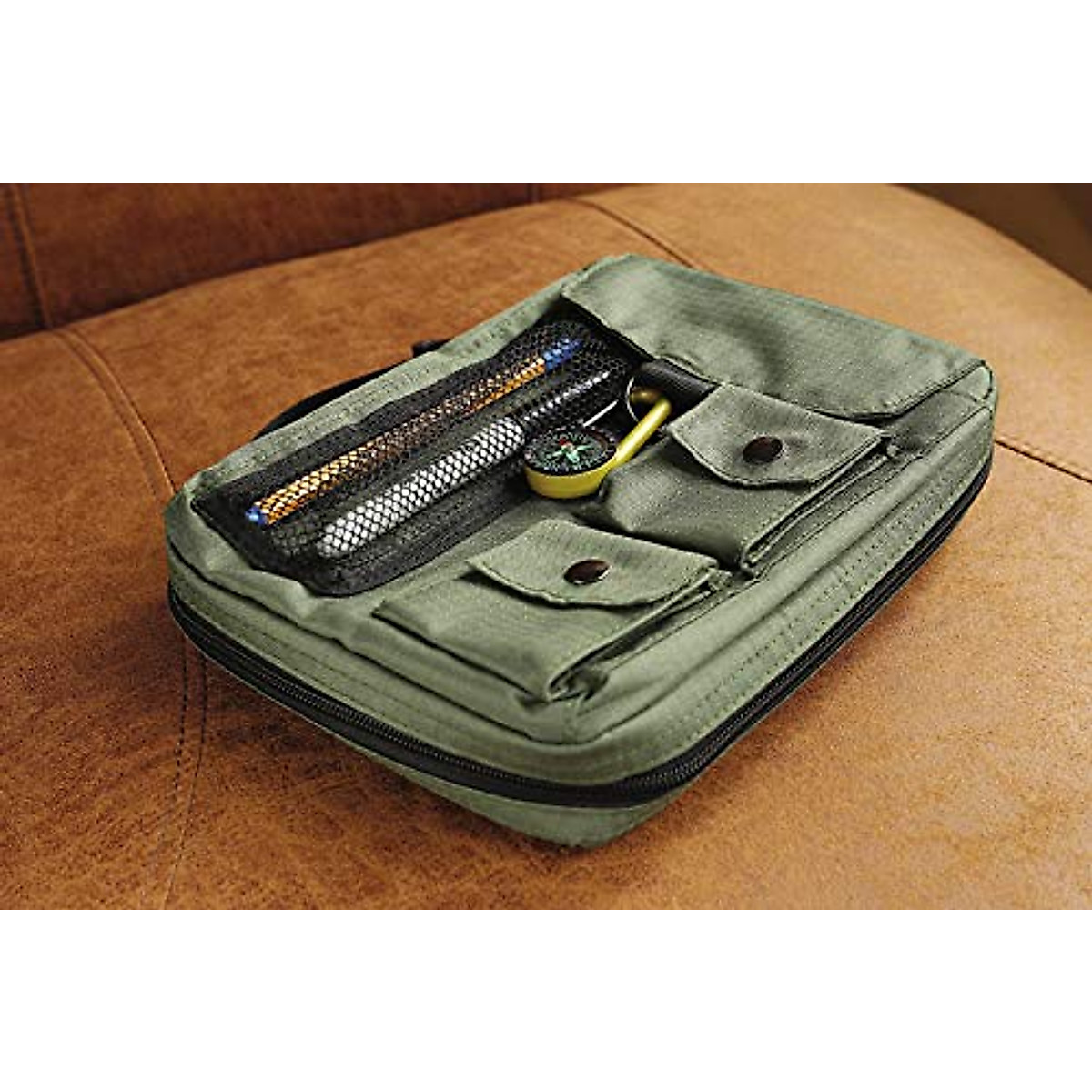 Compass Bible Cover, Zippered, with Handle, Nylon, Green, Medium
