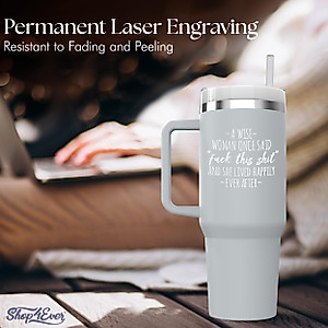 shop4ever A Wise Woman Once Said F This And She Lived Happily Ever After Engraved Insulated Stainless Steel Tumbler with Handle, Lid, and Straw 40 oz. Funny Divorce Retirement Feminist Gift (Fog)