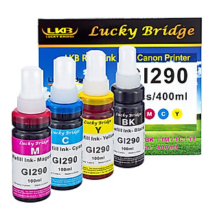 Lucky Bridge 400ml GI290 Compatible Refill Ink for GI-290 GI290 Color Ink Kit for Canon PIXMA G4200 G4210 G3200 G1200 G2200 Printer 100ml for 1BK 1M 1C 1Y(4PK=400ml)-US