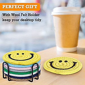 TAOPE Funny Coasters for Drinks with Holder, 8 PCS Handmade Braided Drink Coasters for Coffee Table, Super Absorbent Coasters for Wooden Table, Cute Coasters for Housewarming Gift