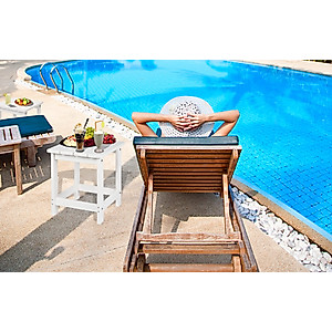 LZRS Adirondack Square Side Table, Pool Composite Patio Table,HDPE End Tables for Backyard,Pool, Indoor Companion, Easy Maintenance & Weather Resistant(White)