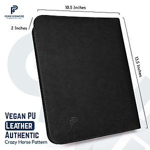 Forevermore Portfolios Padfolio Binder - Professional Faux Leather Travel Organizer Pouch for Tablet, Documents, Presentation Folders, Zipper Closure, Removable 3-Ring Notepad - Black