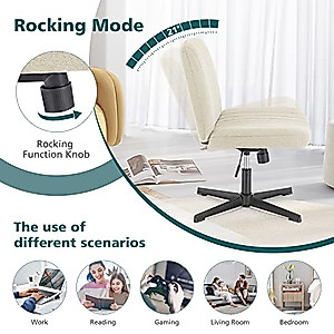 OLIXIS Cross Legged Armless Wide Adjustable Swivel Padded Home Office Desk Chair No Wheels, Beige