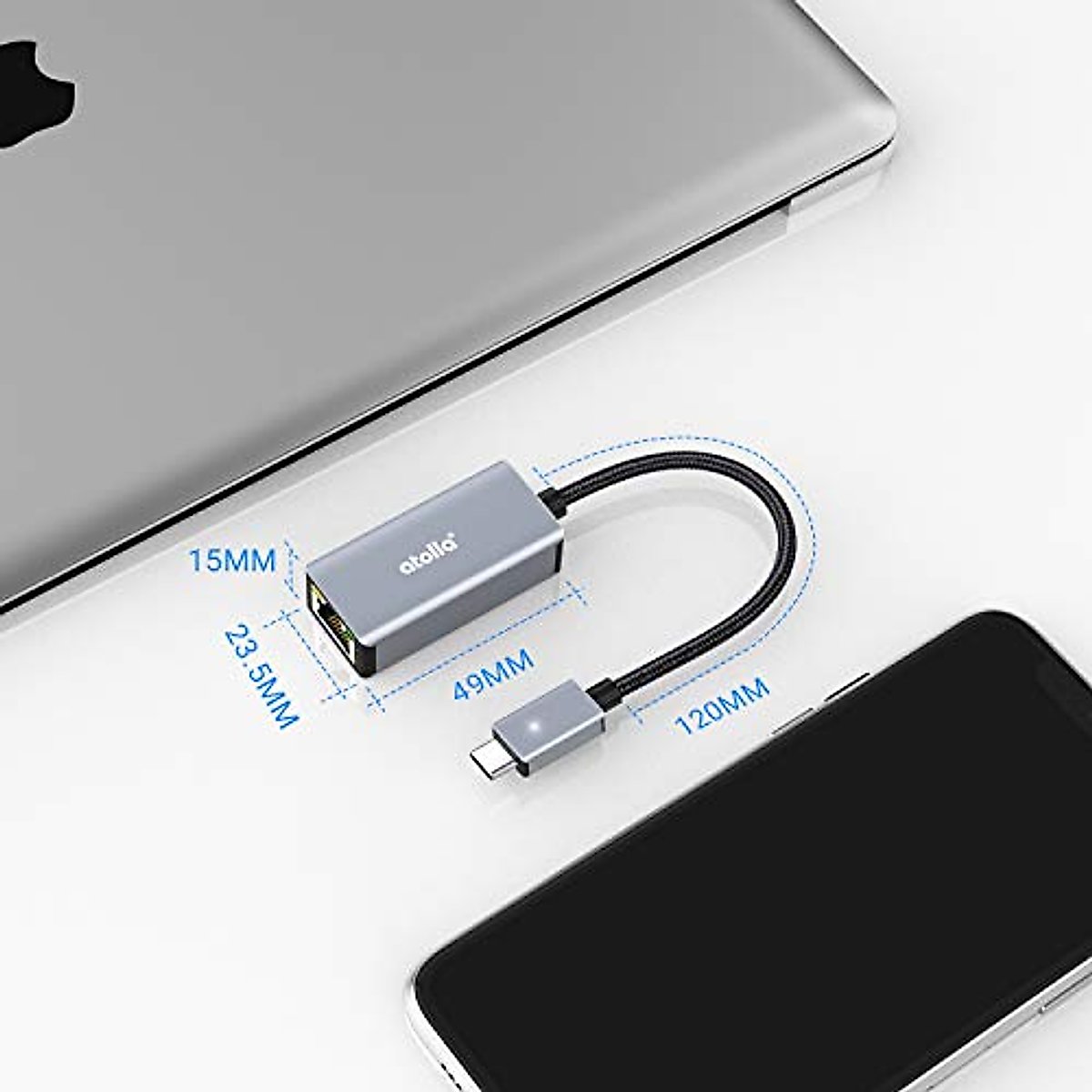 USB C to Ethernet Adapter, atolla USB Type-C to LAN Network RJ45 Gigabit Ethernet Adapter, Thunderbolt 3 Compatible with MacBook Pro, MacBook Air, iPad Pro, Surface, XPS and More
