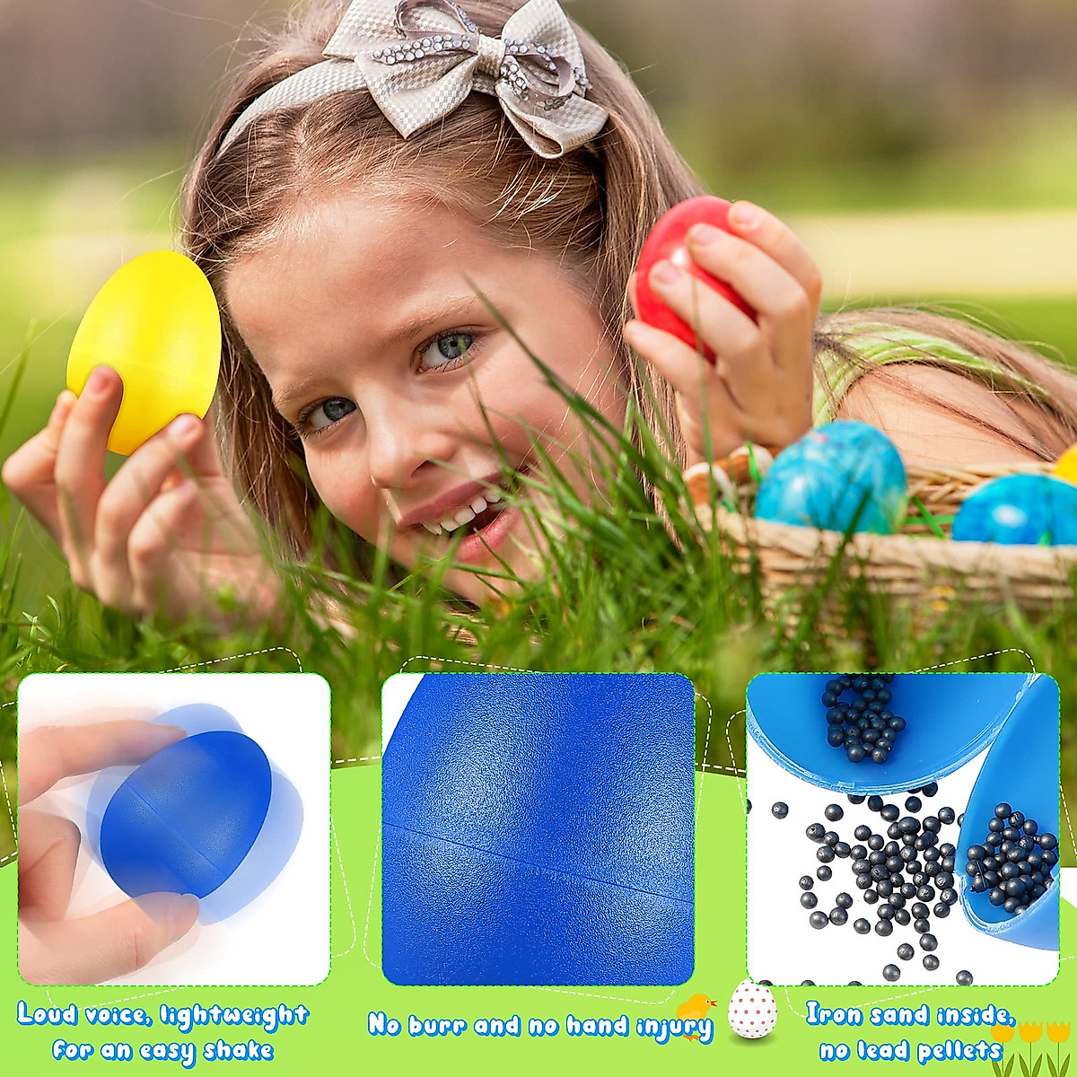 100 Pieces Egg Shakers Musical Instruments Percussion Maracas Egg for Kids Toys Plastic Easter Shaker for Learning DIY Painting, Classroom Music, Rhythm(5 Color)