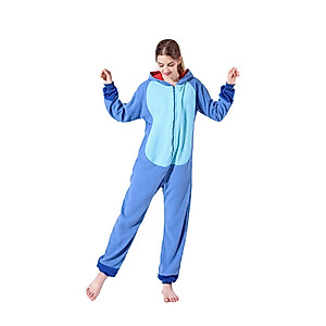 OGU' DEAL Stitch Adult Onesie Halloween Cosplay Costumes Anime Pajamas for Women and Girls,Zipper Closure